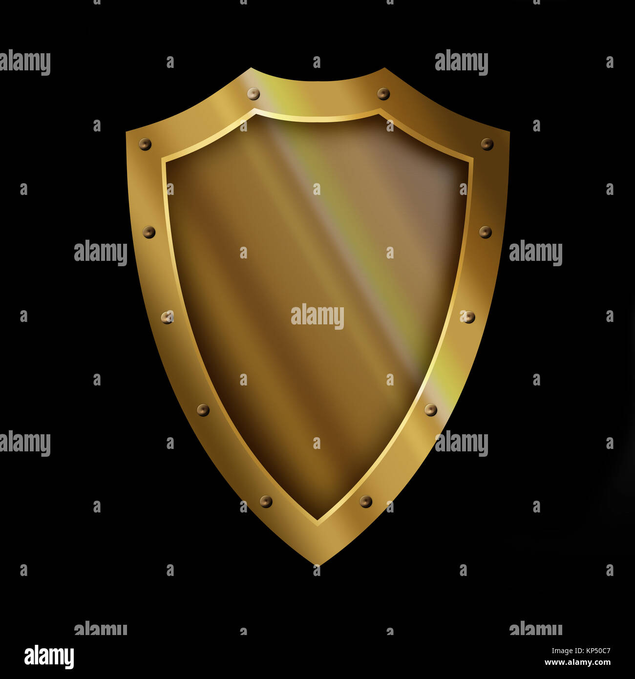 Medieval gold shield on a black background Stock Photo - Alamy