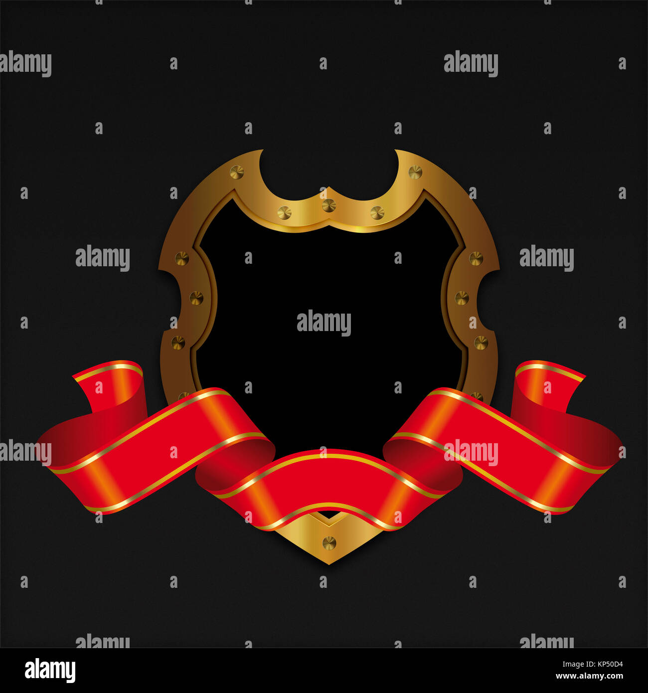 Gold medieval shield and red banner for the design Stock Photo - Alamy