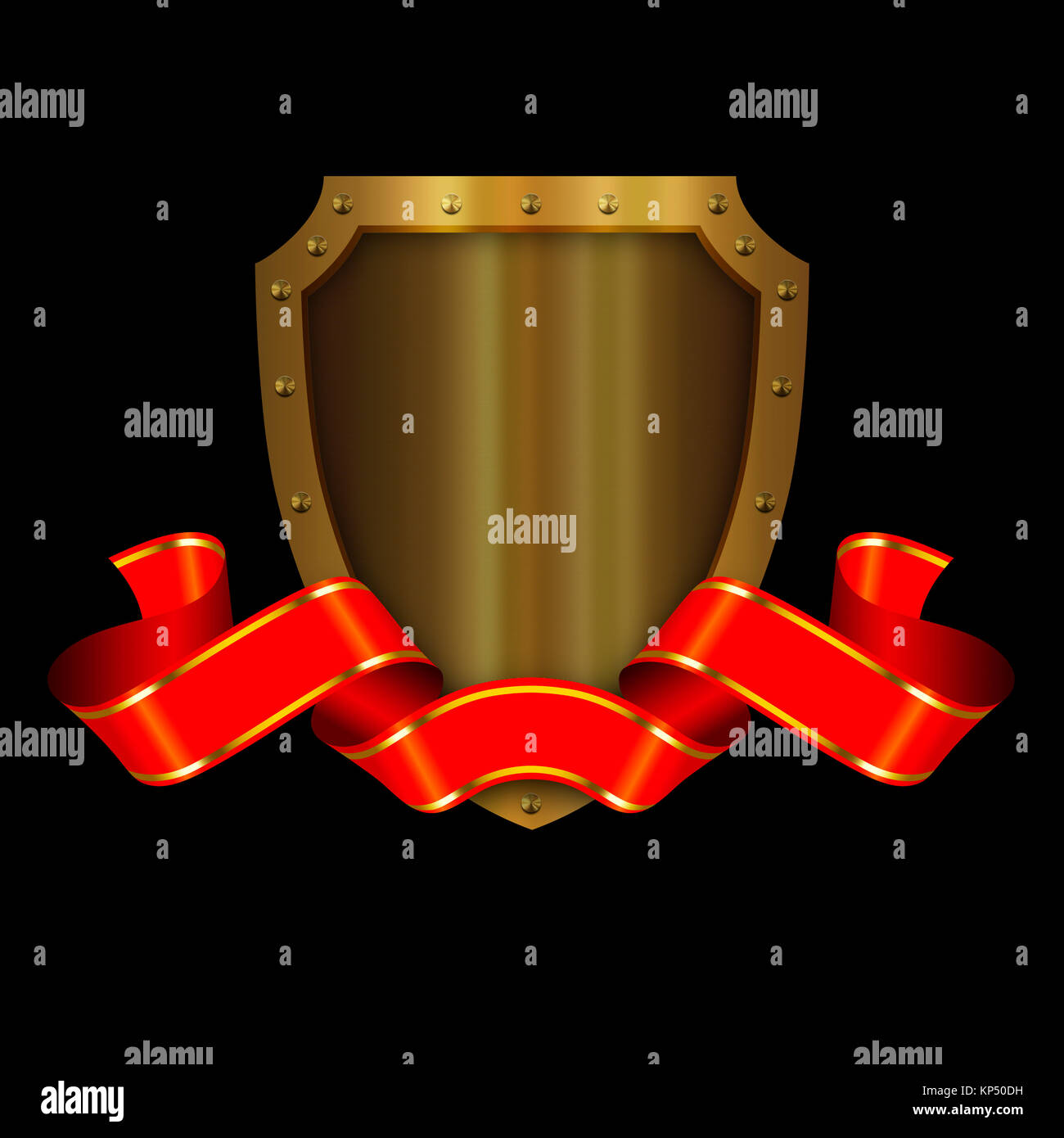 Medieval gold shield and red banner on a black background Stock Photo ...