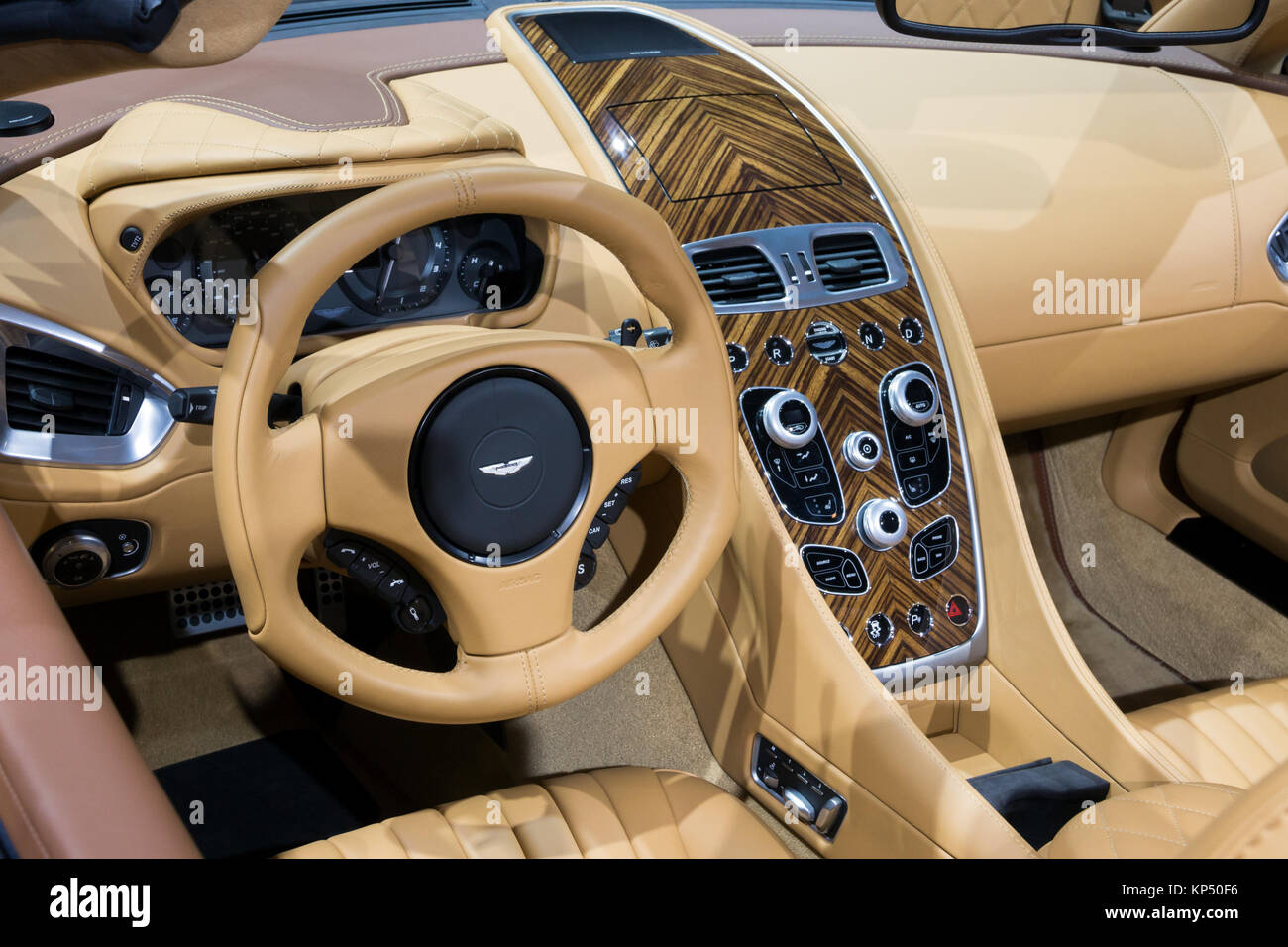 AMSTERDAM - APR 16, 2015: Interior view of an Aston Martin Vanquish ...