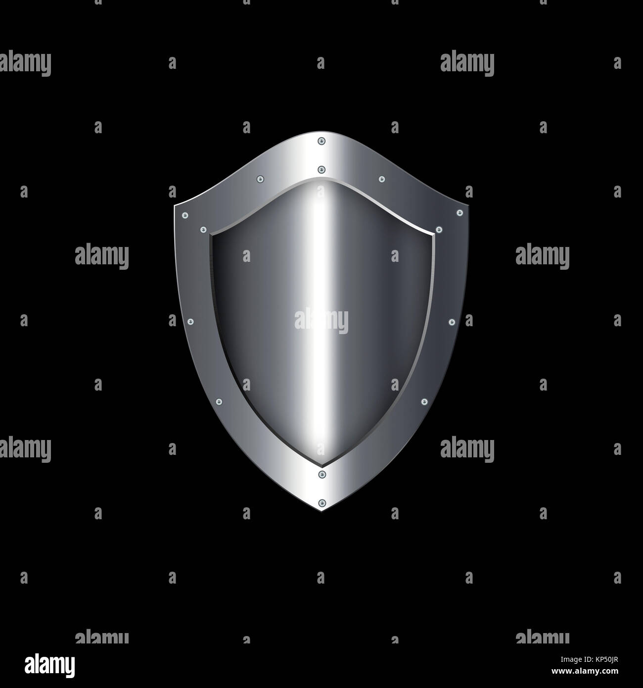 Medieval silver riveted shield on black background Stock Photo - Alamy