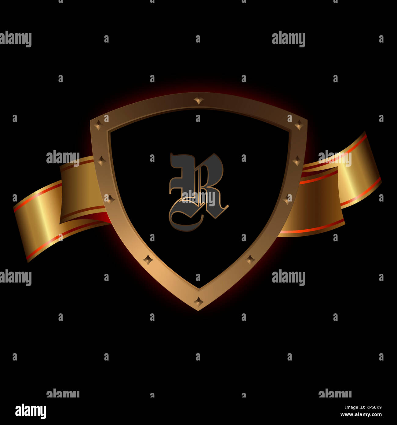 Gold shield and gold ribbon Stock Photo - Alamy