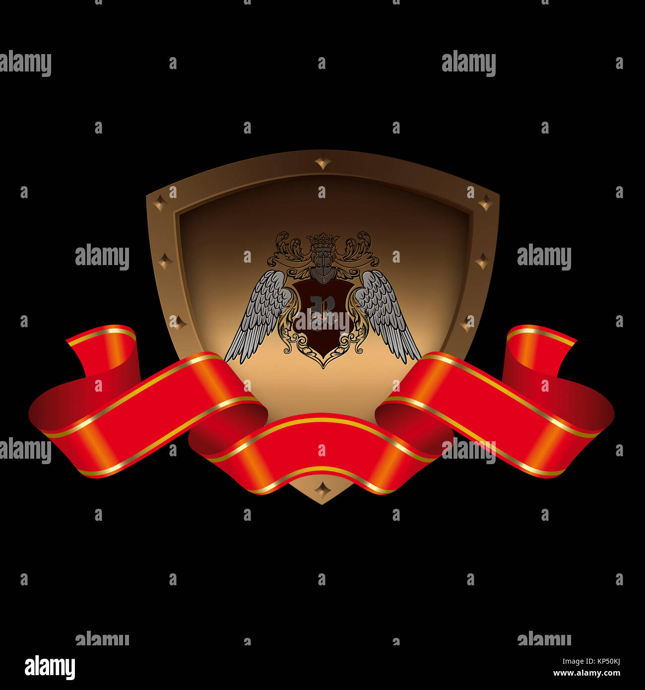 Gold shield and gold ribbon Stock Photo - Alamy