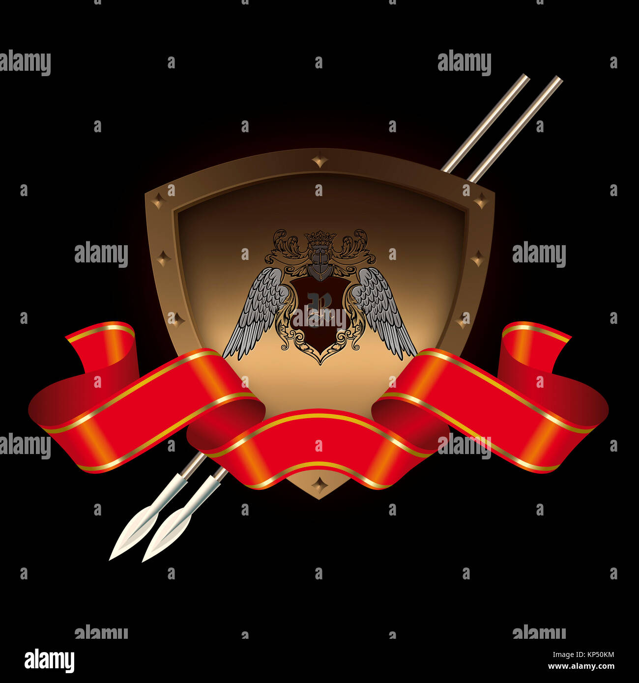 Gold shield and gold ribbon Stock Photo - Alamy