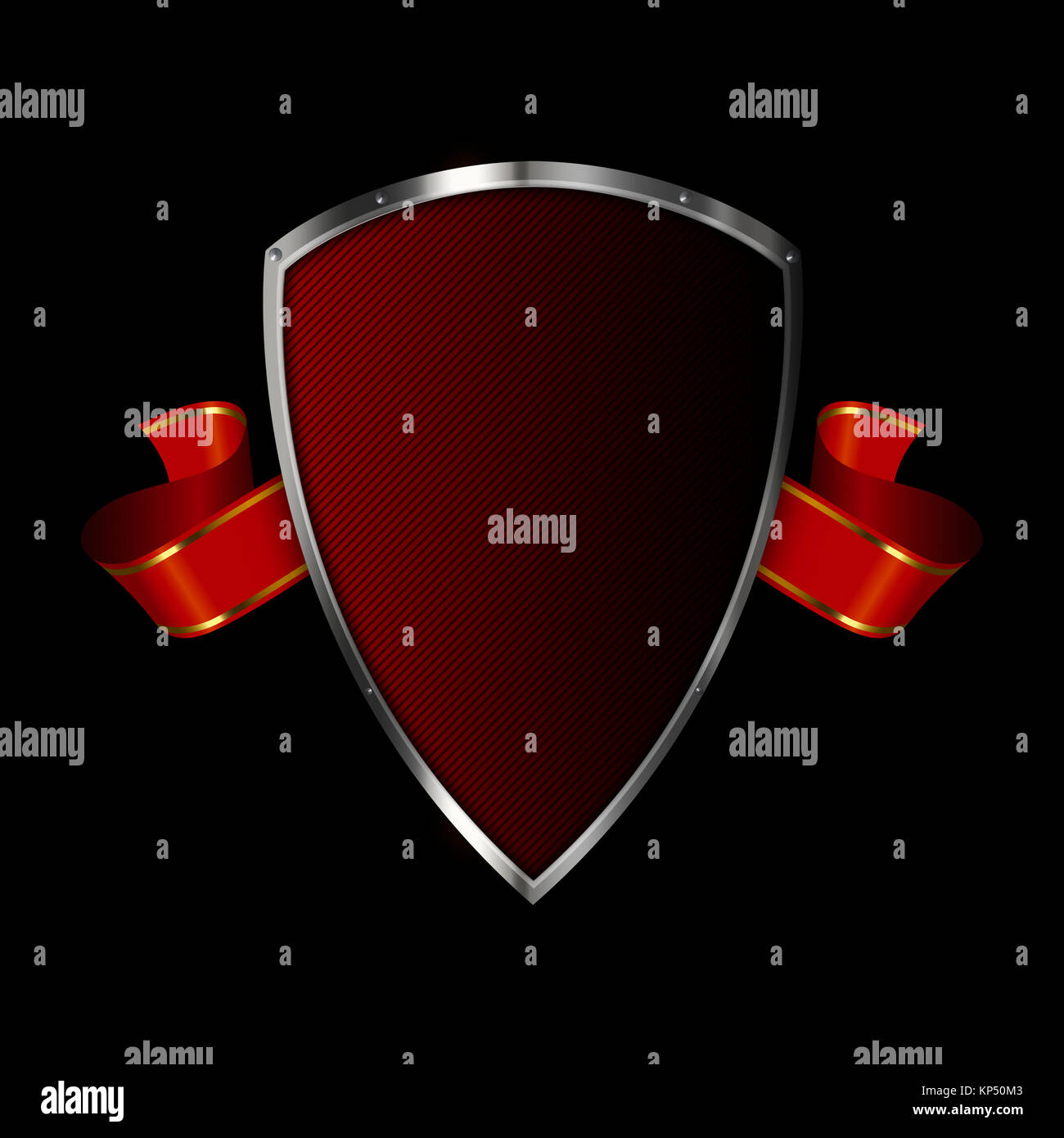 Shield and banner on a black background Stock Photo - Alamy