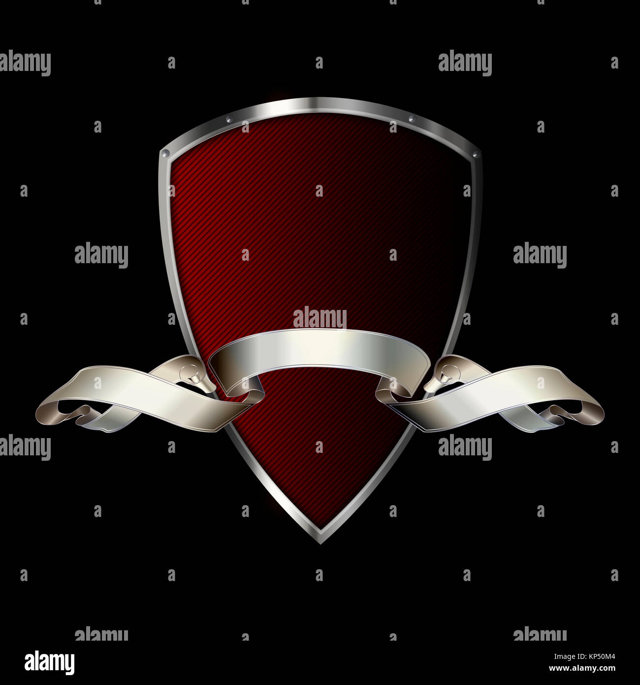 Shield and banner on a black background Stock Photo - Alamy