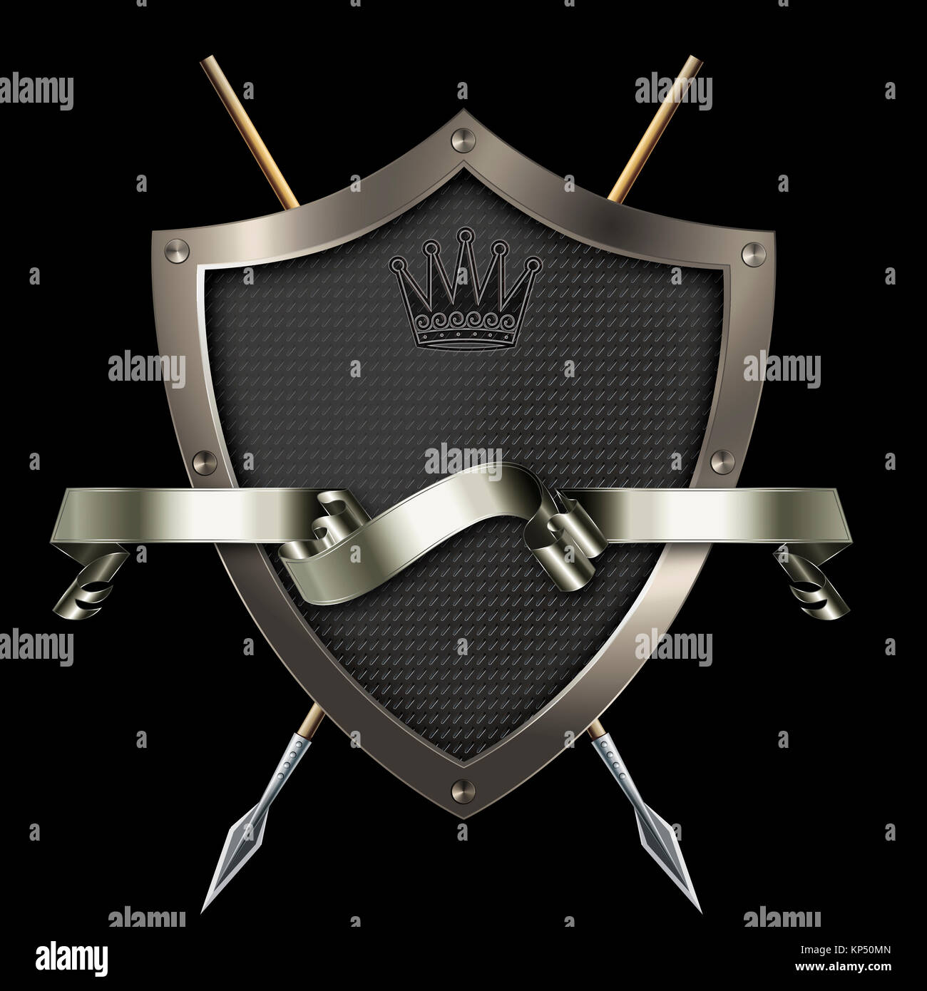 Medieval shield and red banner Stock Photo - Alamy