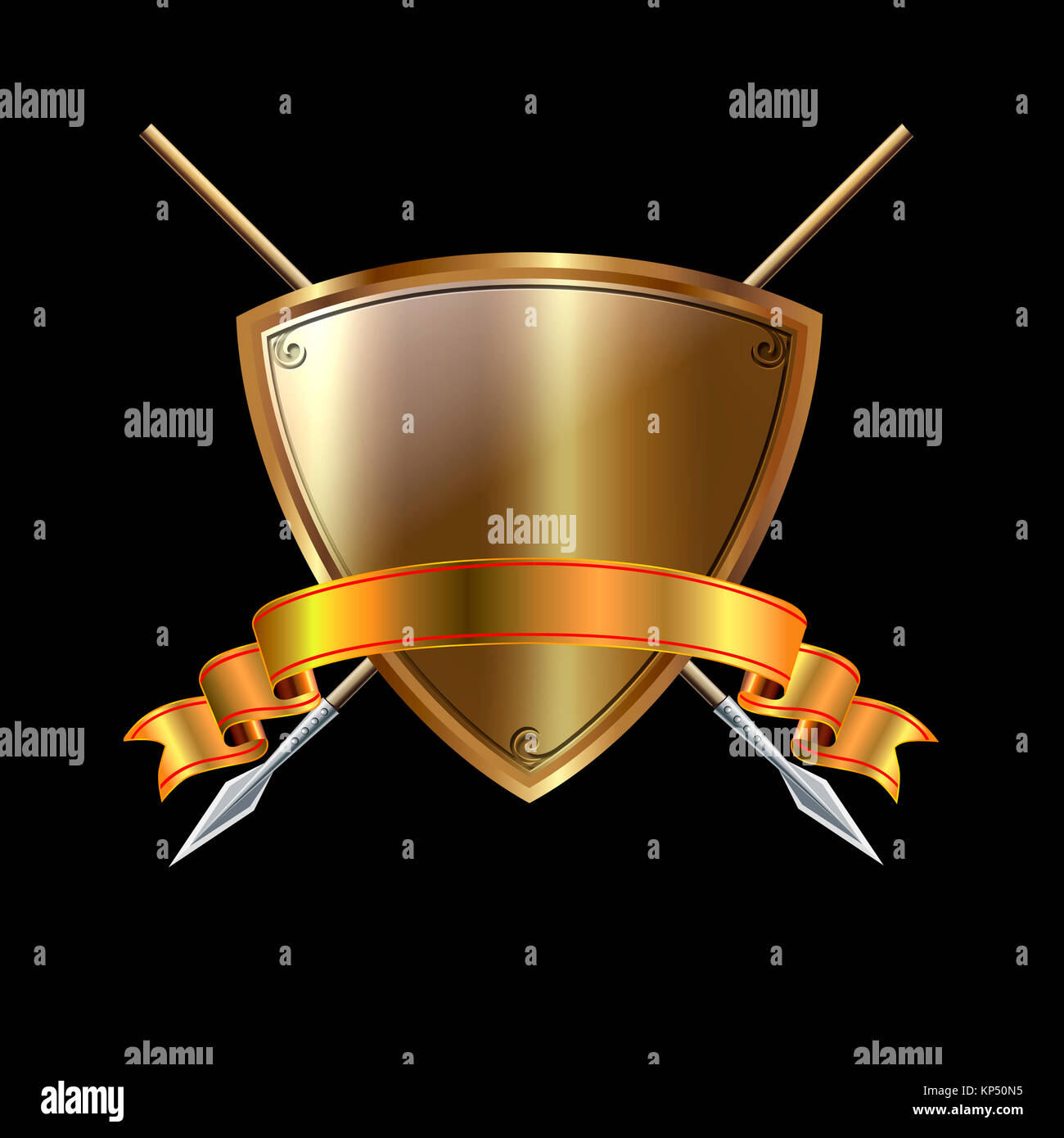 Medieval gold shield with gold banner and spears Stock Photo - Alamy