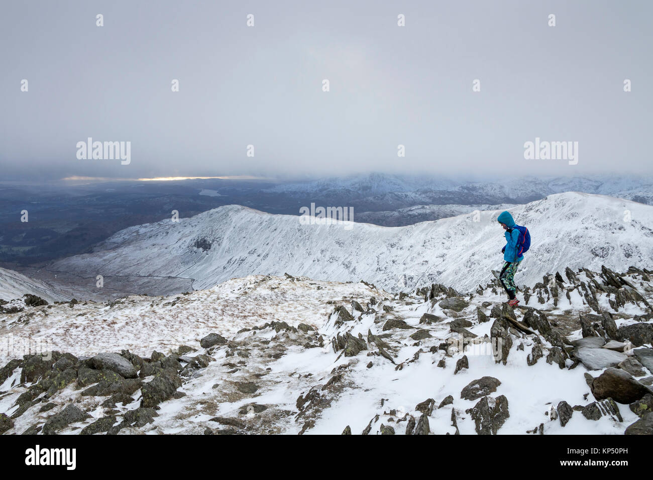 Runner Descending from the Summit of Hart Crag Towards Dove Crag in ...