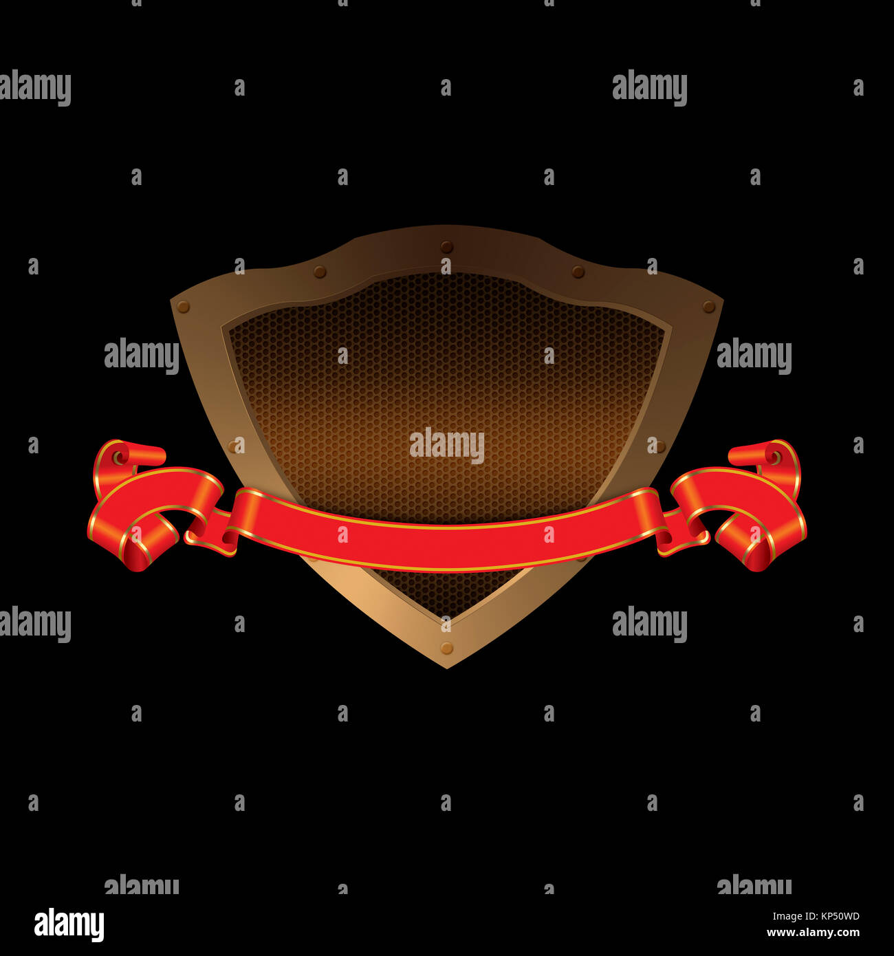 Medieval gold shield and red banner on a black background Stock Photo ...