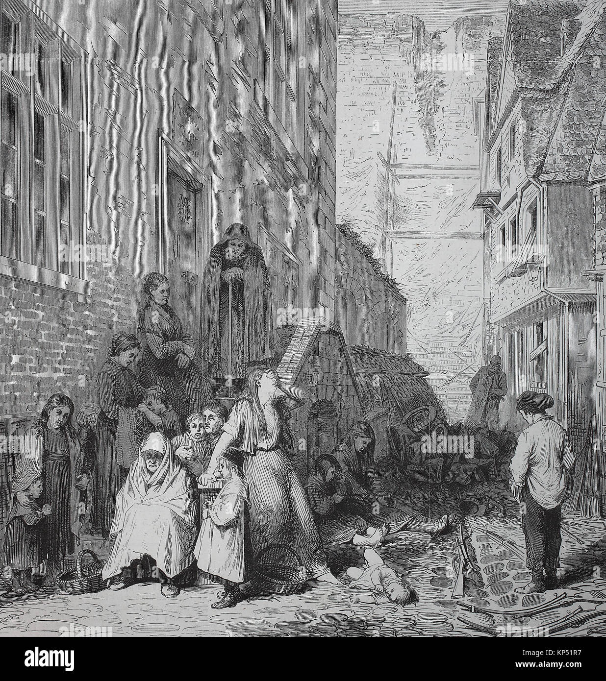 Poor, grieving people in a side street in Sedan after the surrender ...