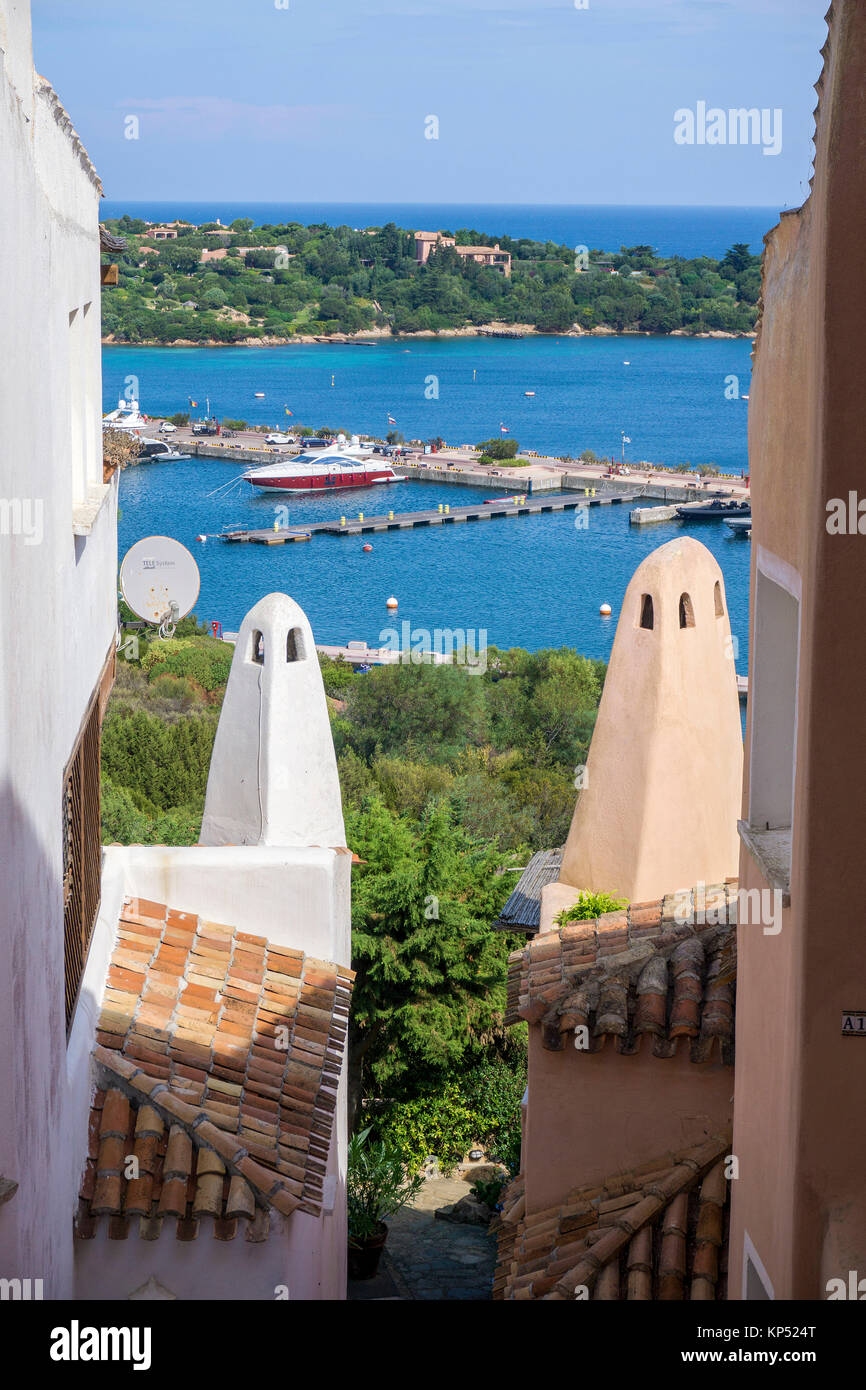 View between houses entrance of the Marina, Yacht harbour of Porto ...