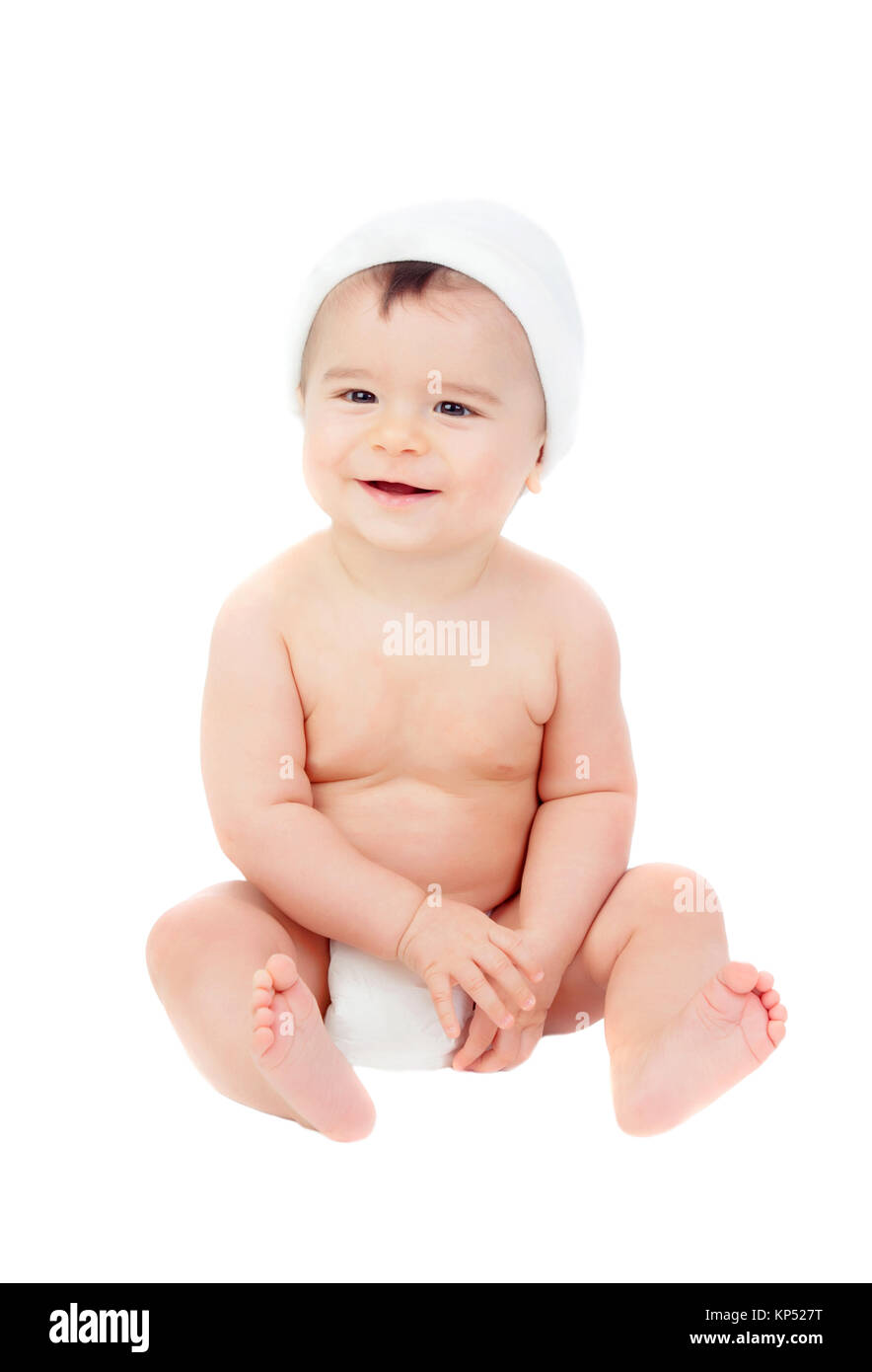 Cute baby in diaper with cap Stock Photo - Alamy