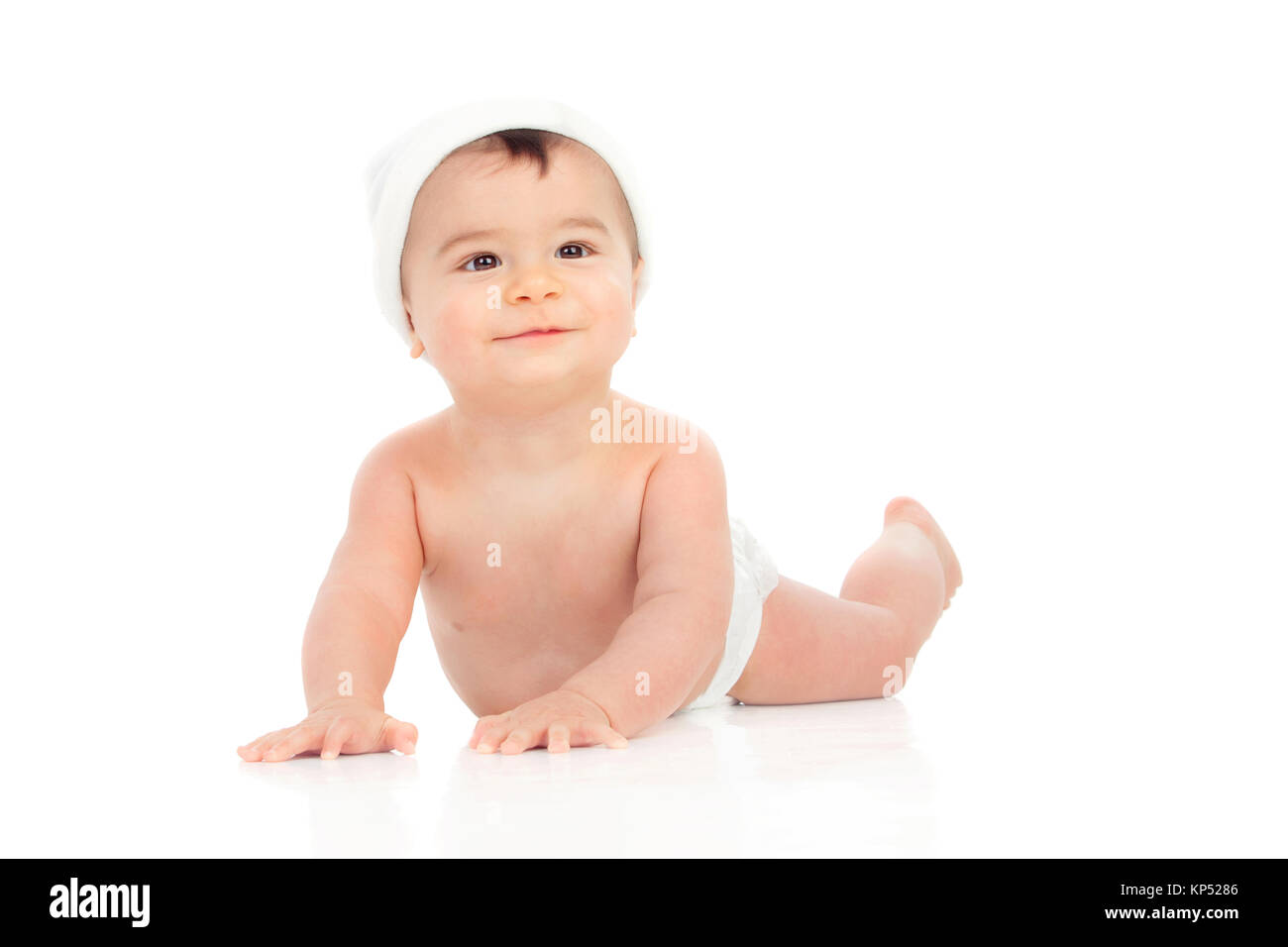Cute baby in diaper with cap Stock Photo - Alamy