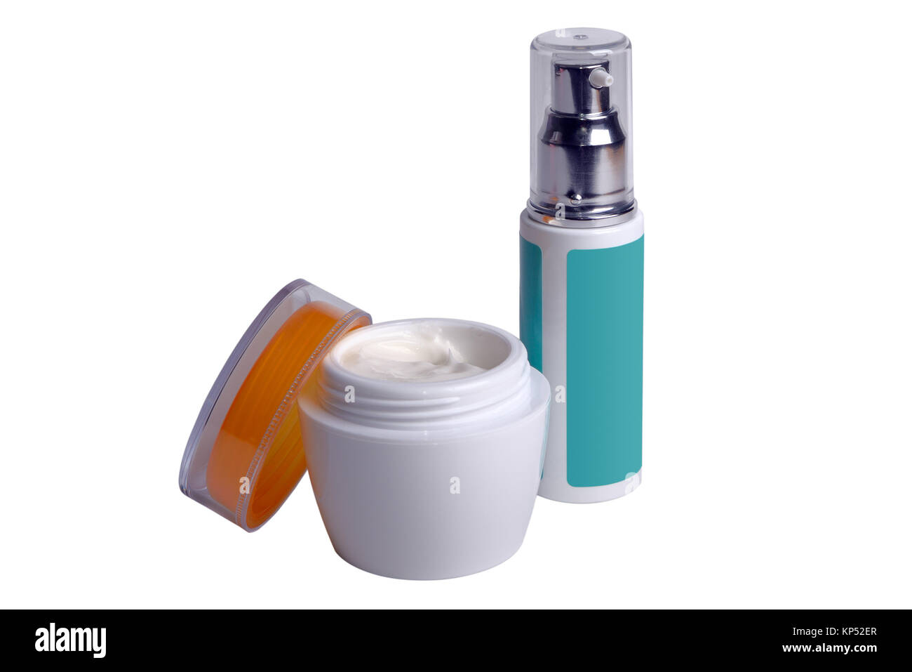 Two multi-colored cosmetic containers isolated on white Stock Photo - Alamy