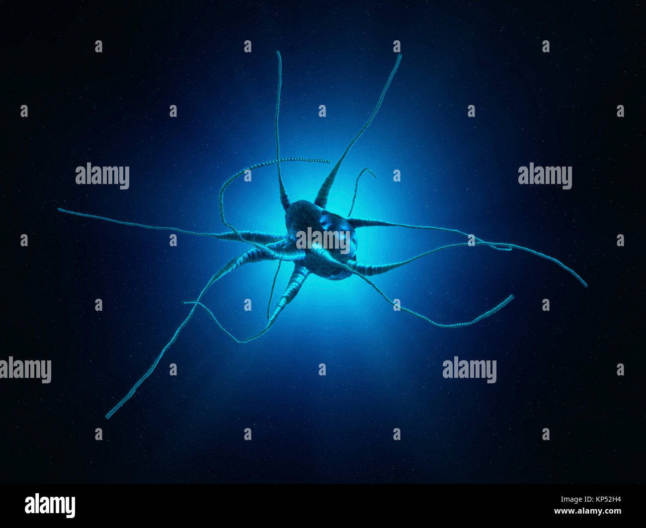 Glowing neuron cell on abstract blue background. Brain health and brain ...