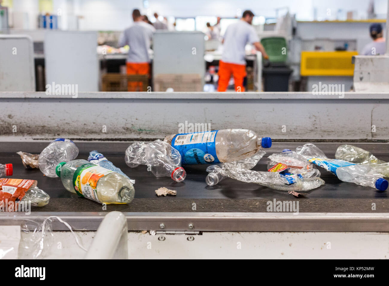 Sorting chain of a recycling site for household waste, France Stock ...