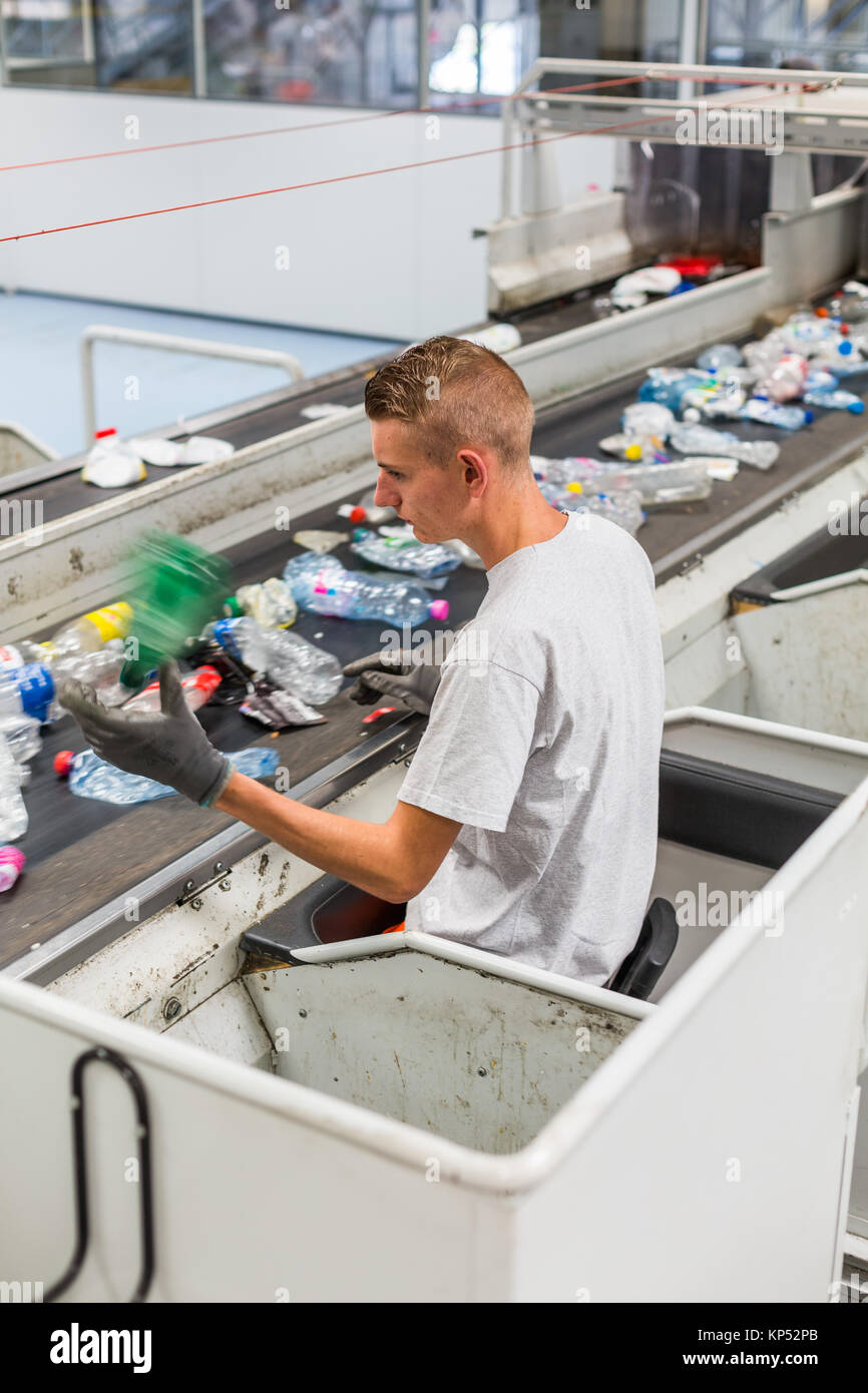 Sorting chain of a recycling site for household waste, France Stock ...