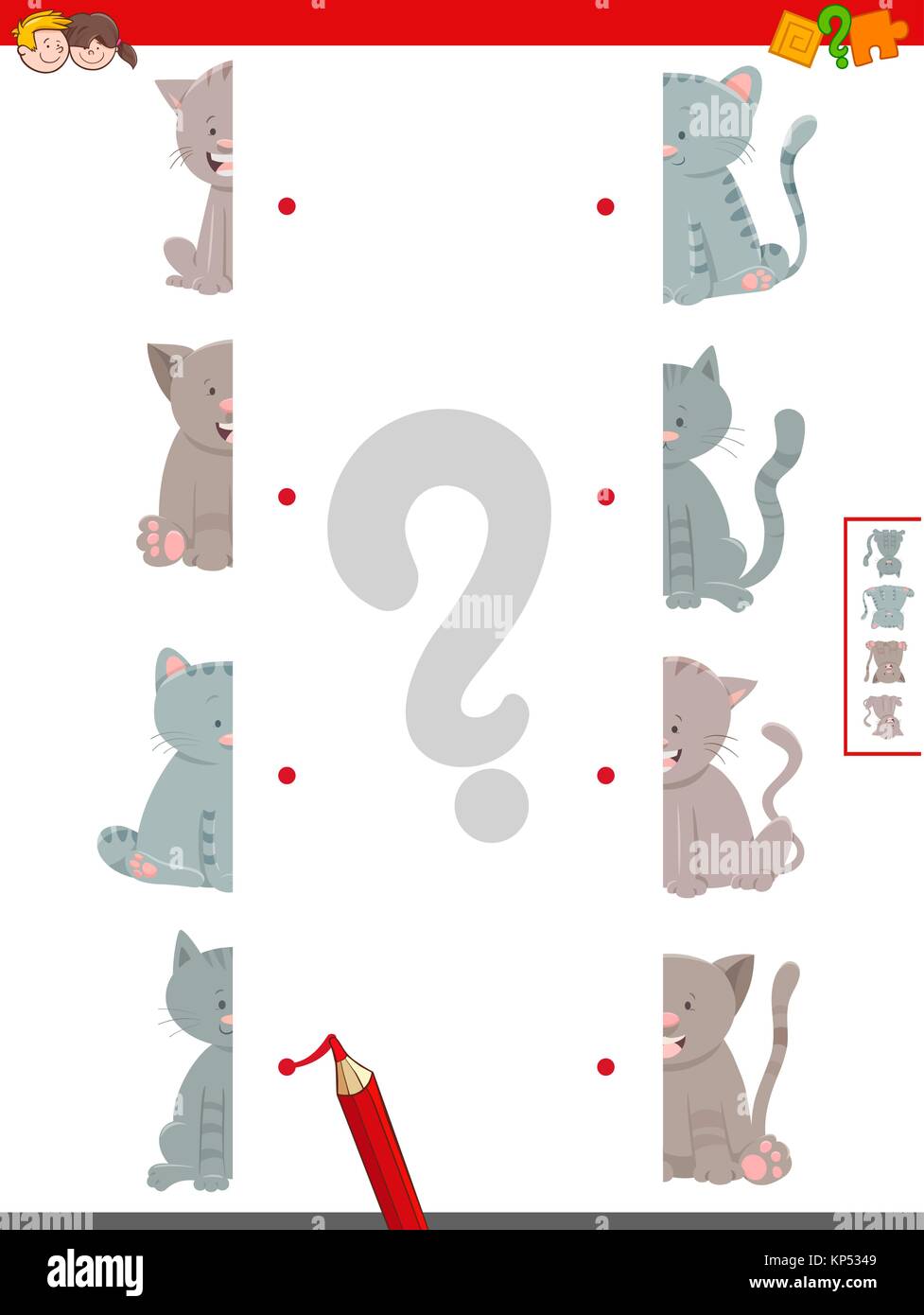 Cartoon Illustration of Educational Game of Matching Halves of Cats ...