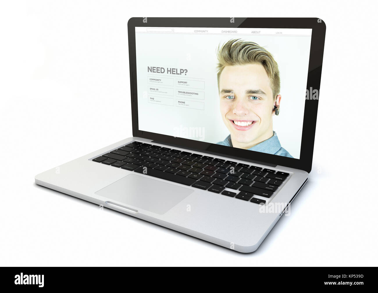 3d rendering computer with online customer service on the screen ...