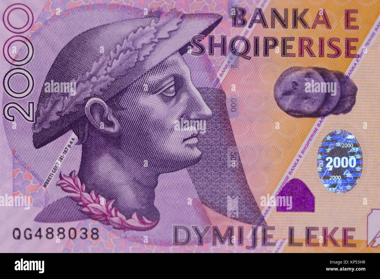 Albanian currency Lek banknote of 2000 denomination depicting Portrait ...