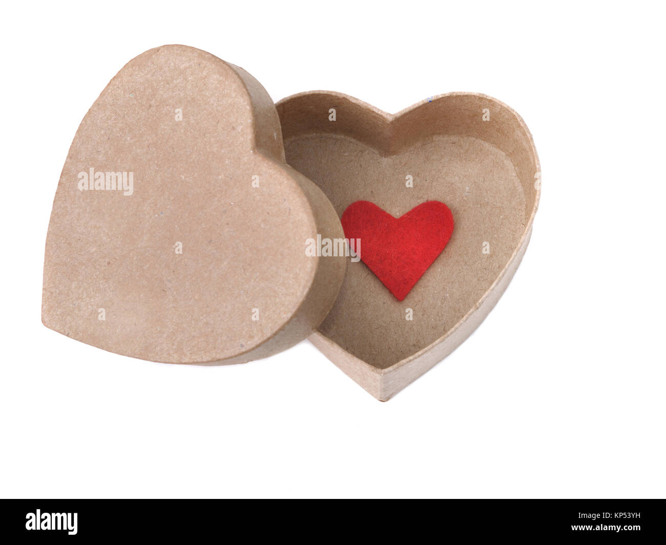 Heart-shaped cardboard box with a little red heart inside isolated on ...
