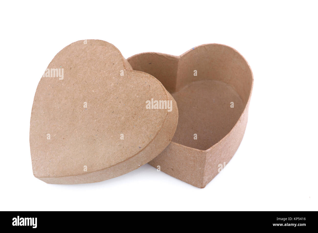 Cardboard heart-shaped box recycle opening and isolated on white ...