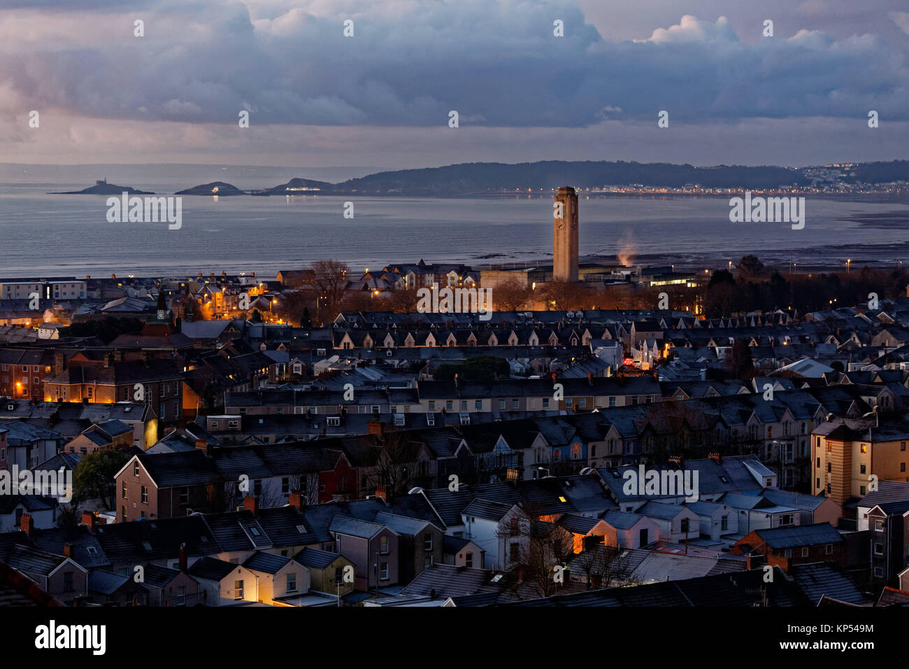 Ice on roof tops overlooking Mumbles during an early frosty morning in ...