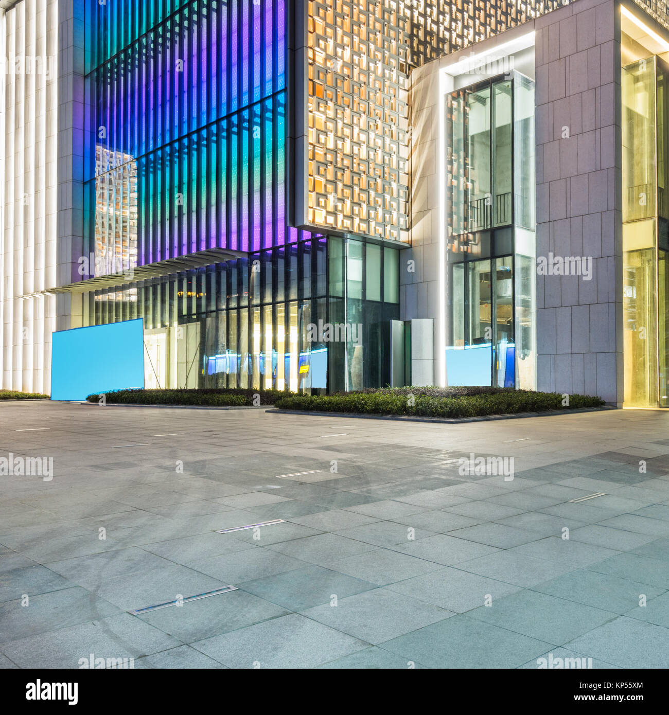 square front of modern office buildings in Shanghai financial district ...