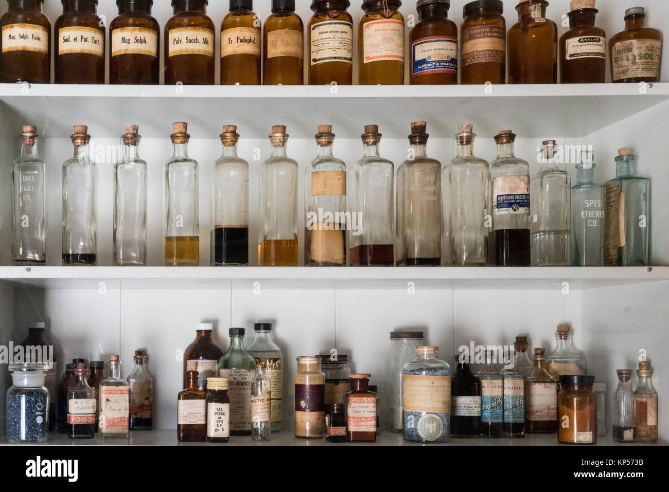 Collection of medical antiques of a pharmacist in a museum Stock Photo ...