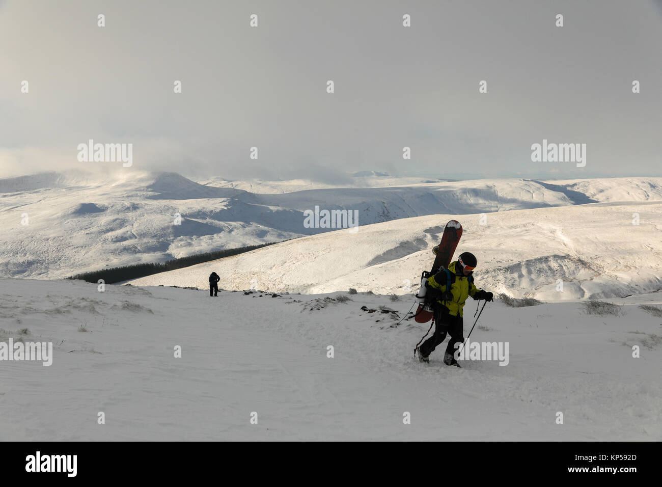 Snow covered mountains of the Brecon Beacons National Park in South ...
