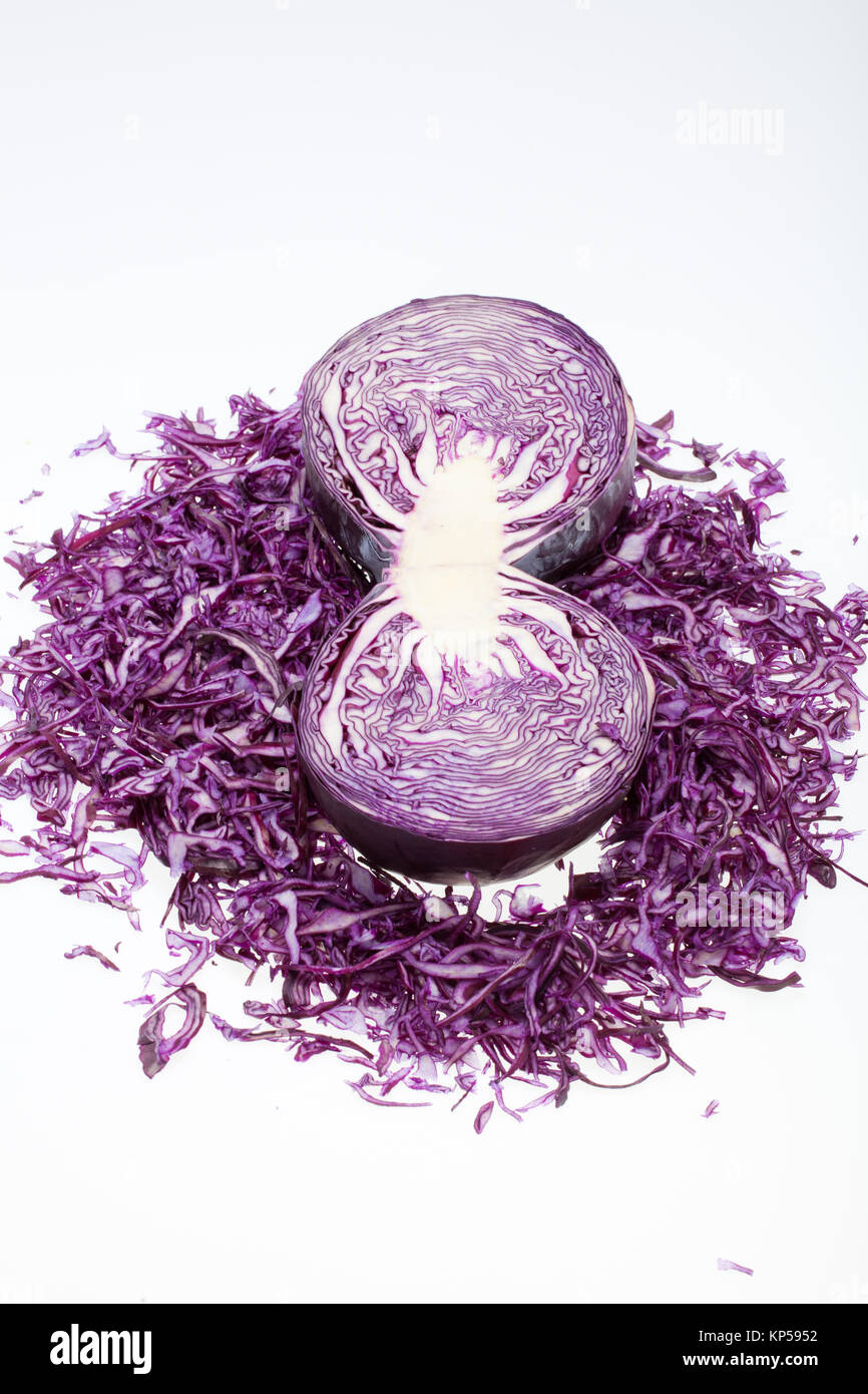 Red Cabbage cross section on White Background Stock Photo - Alamy