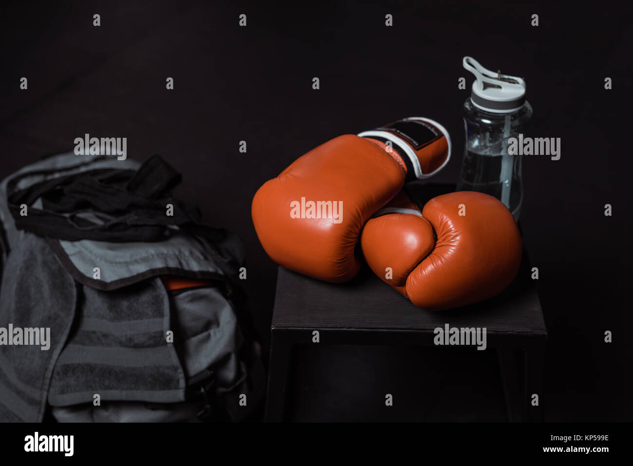 boxing gloves and sports bottle Stock Photo - Alamy