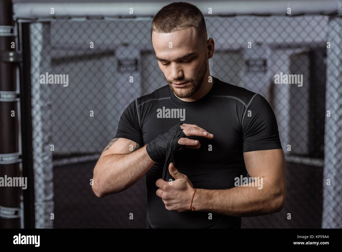 boxer wrapping hand with bandage Stock Photo - Alamy
