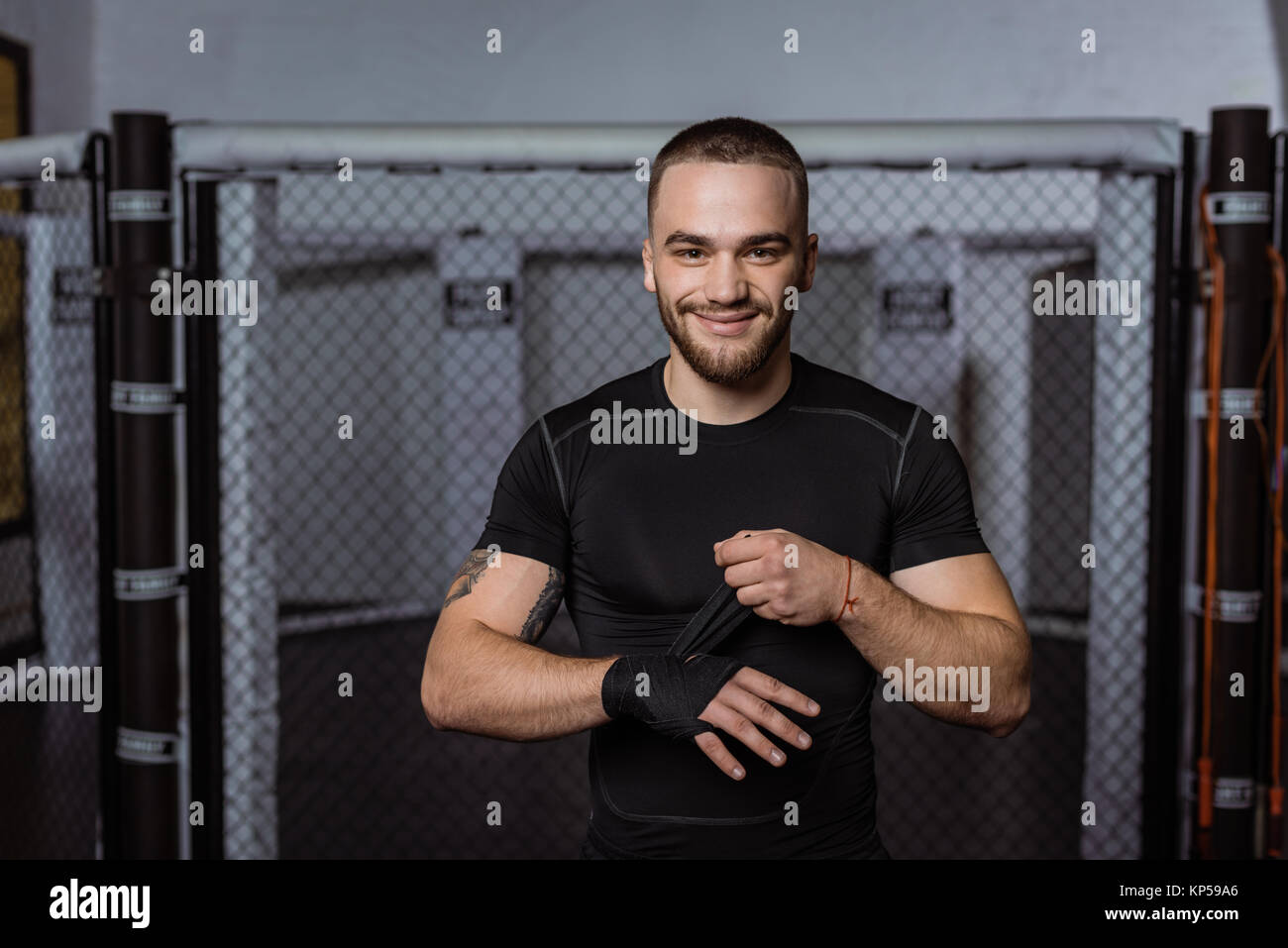 boxer wrapping hand with bandage Stock Photo - Alamy