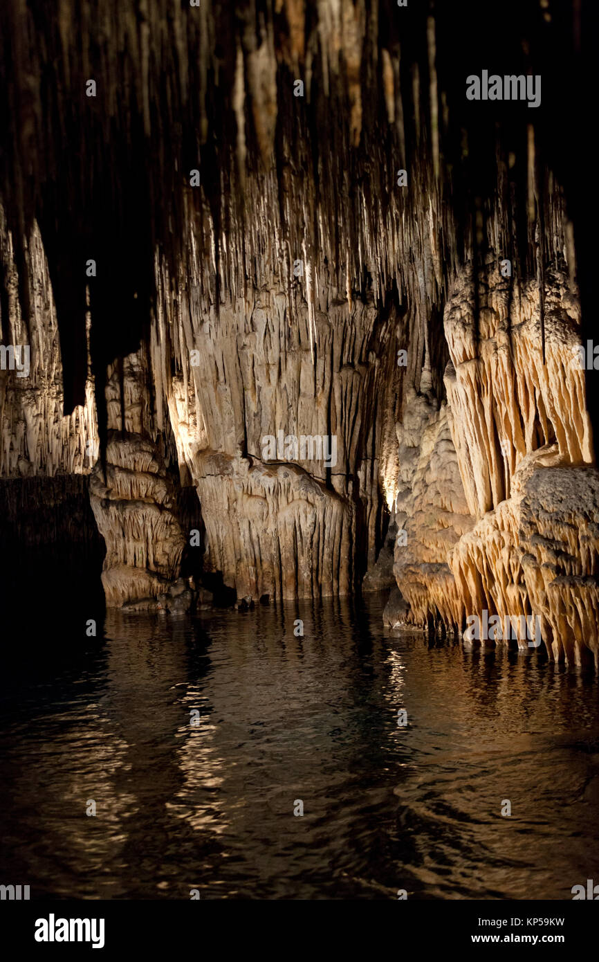 Caves of Drach with many stalagmites and stalactites. Majorca, Spain ...