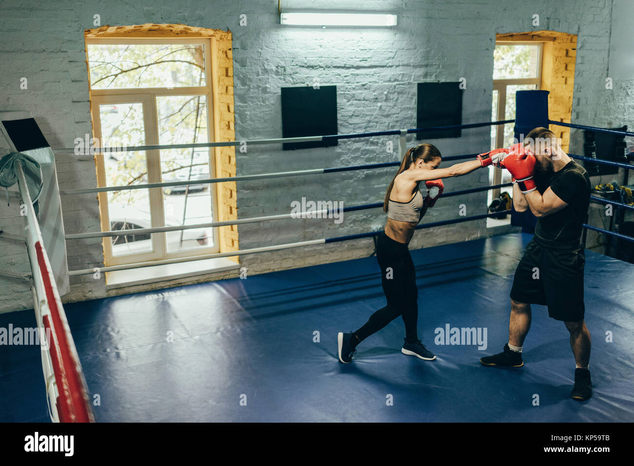 boxers training on boxing ring Stock Photo - Alamy