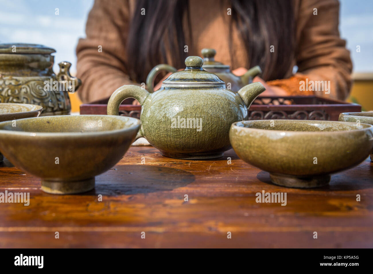 Chinese traditional tea set on table Stock Photo - Alamy