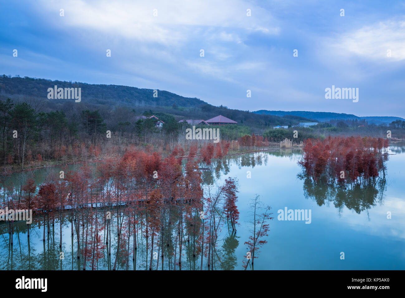 panoramic view of river in natural park of Xuyu,Jiangsu province,China ...