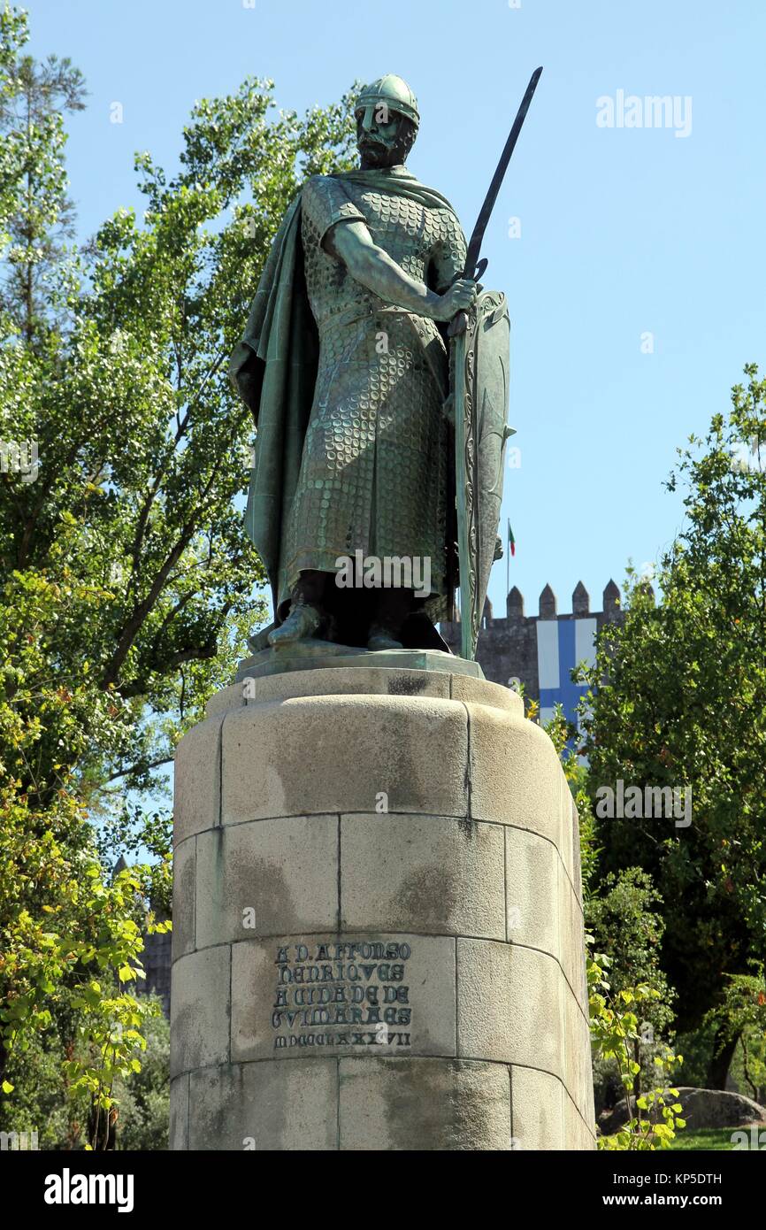 statue of alfonso i in guimaraes (founder and first king of portugal ...