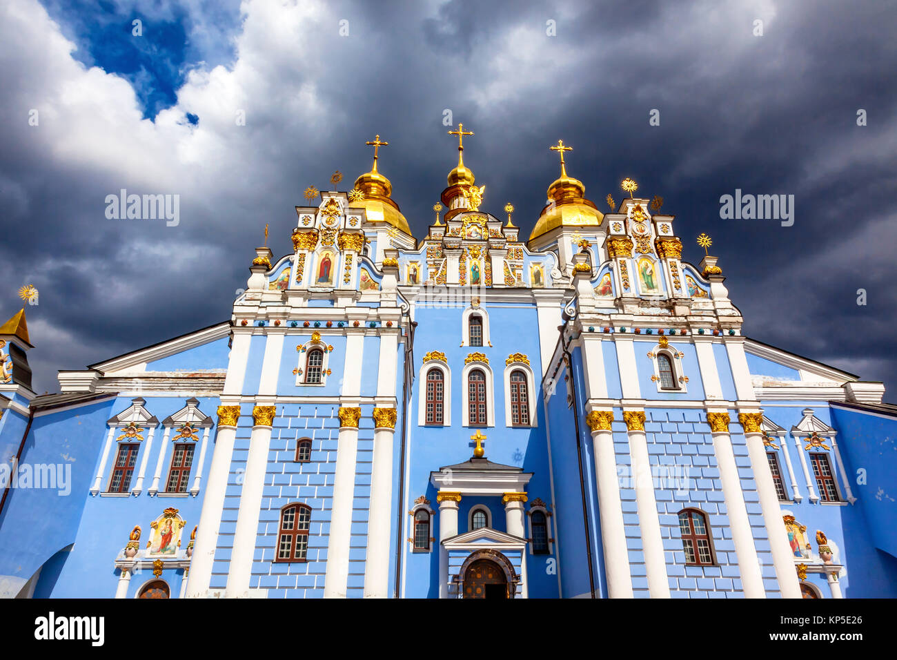 Saint Michael Monastery Cathedral Spires Facade Paintings Kiev Ukraine ...