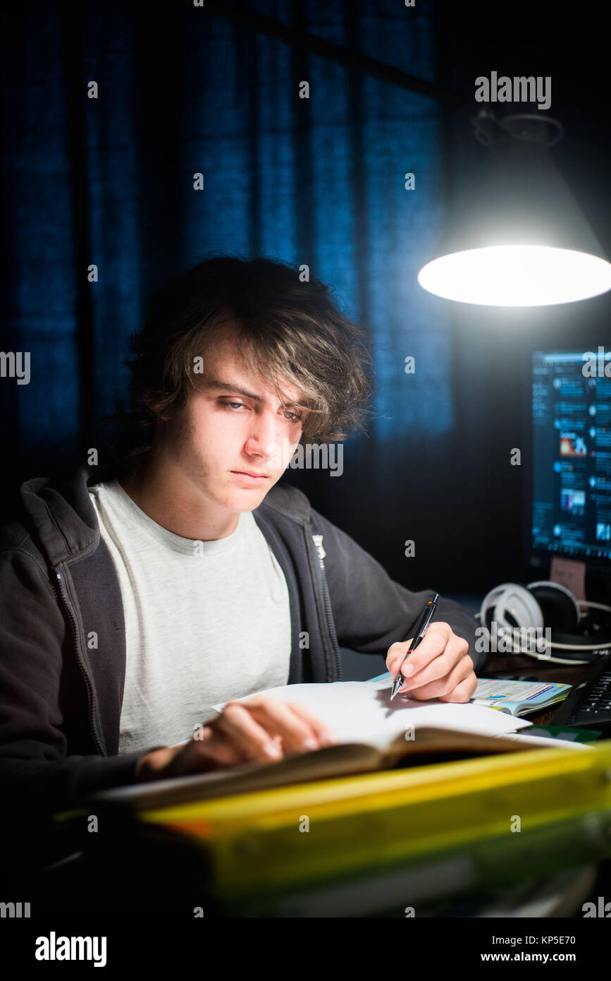 Teenager doing his homework in front of a computer Stock Photo - Alamy