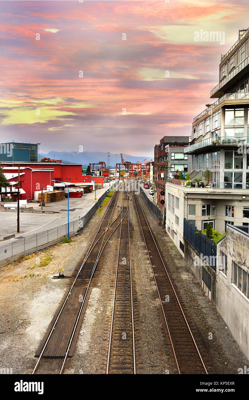 Aerial view of the railway at Waterfront road and Main Street Dock at ...