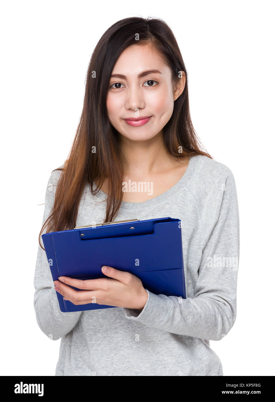 Pretty woman hold with clipboard Stock Photo - Alamy