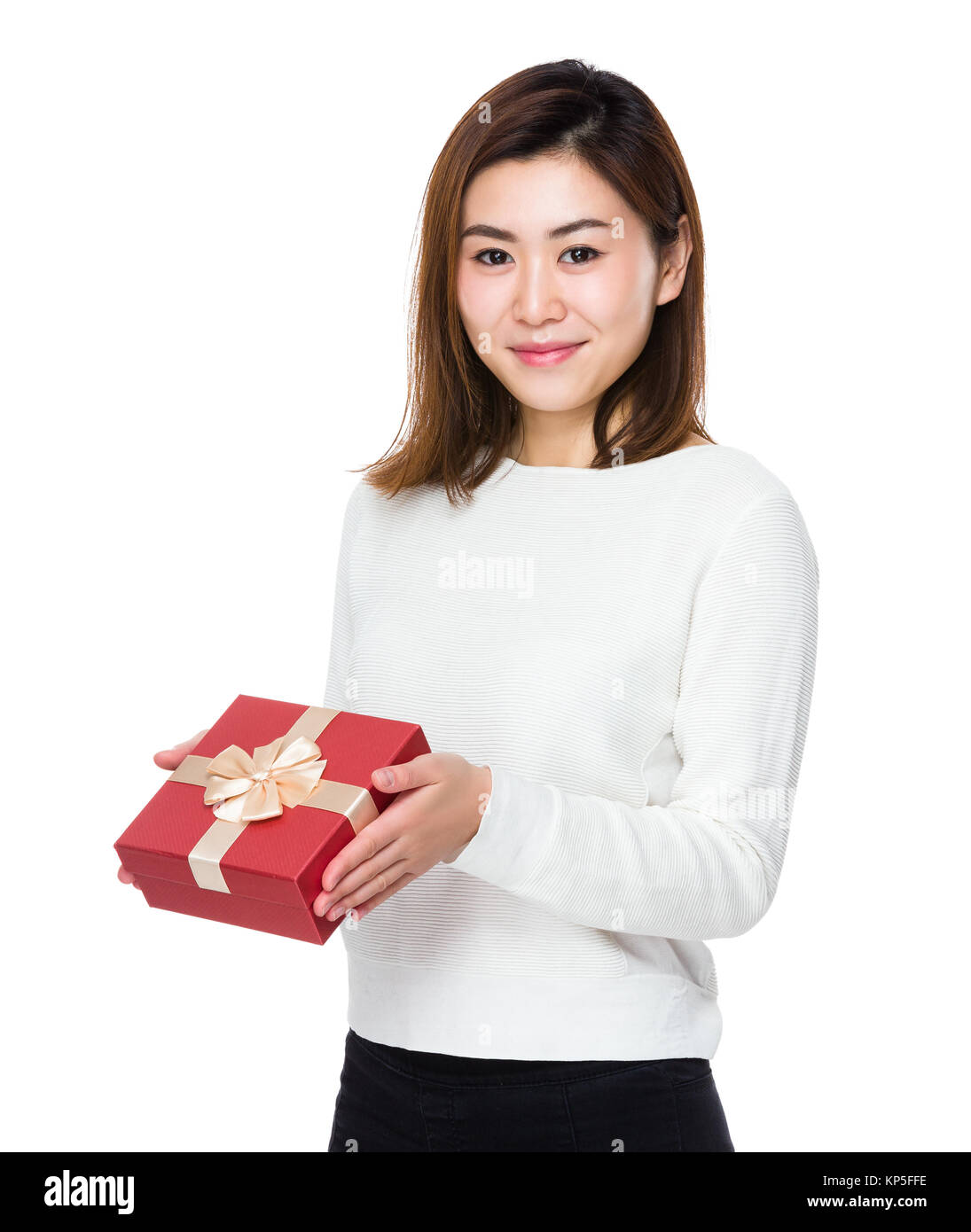 Asian woman holding with gift box Stock Photo - Alamy