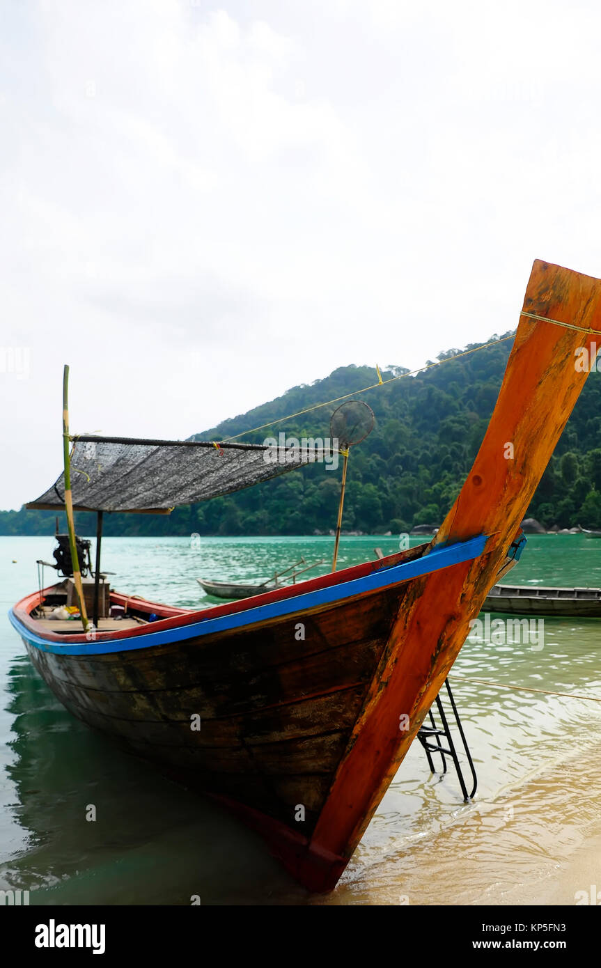 Local fishing boats are floating in the sea, Moken tribe, attractions ...