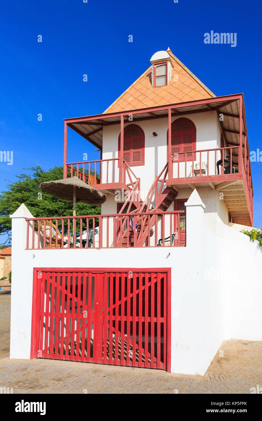 Renovated lighthouse at the end of the fishing pier, Santa Maria, Sal ...