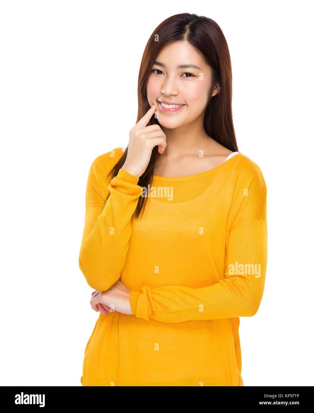 Woman finger point to teeth Stock Photo - Alamy