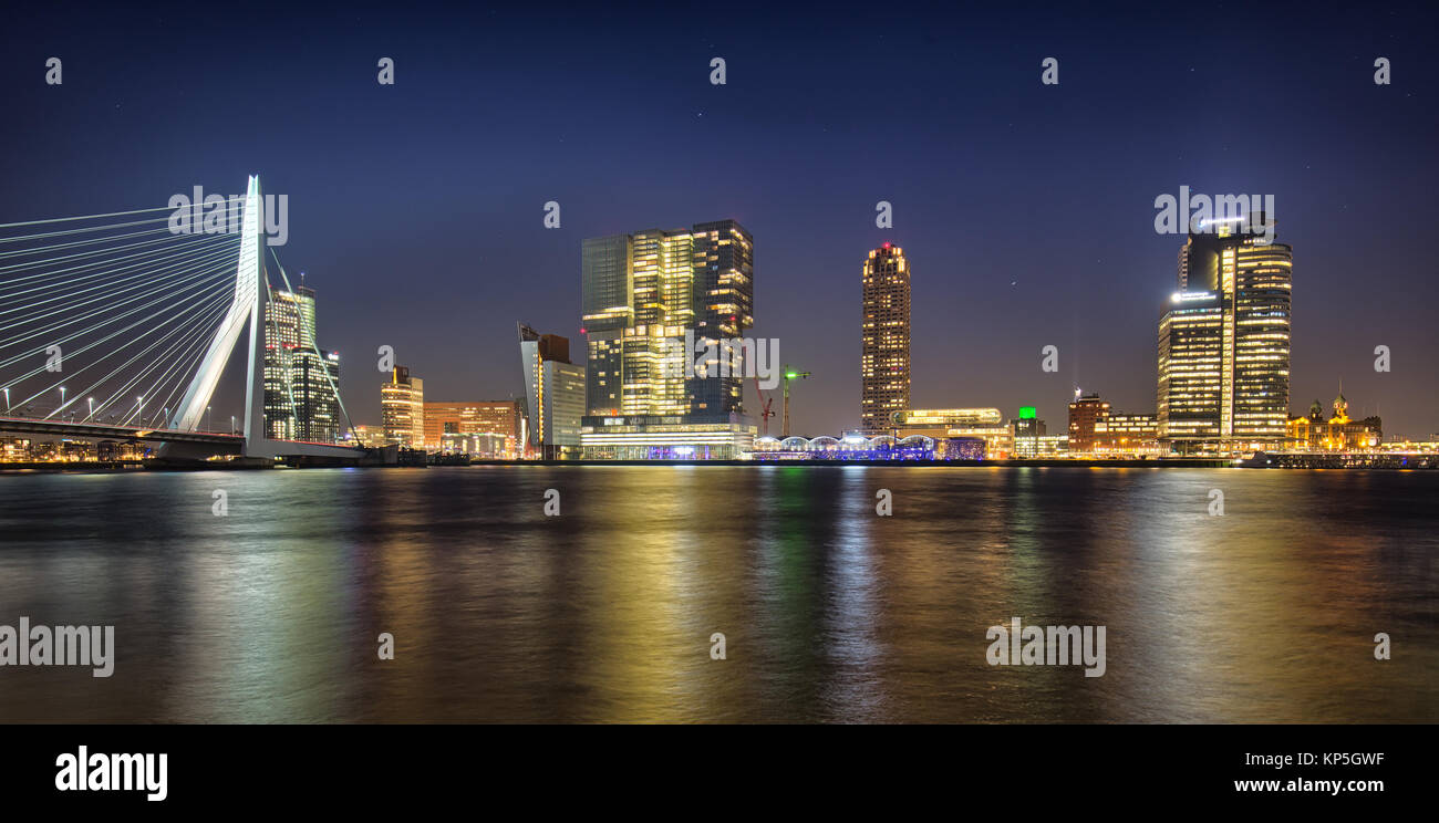 Rotterdam skyline at night. Landscape, nobody, HDR Stock Photo - Alamy