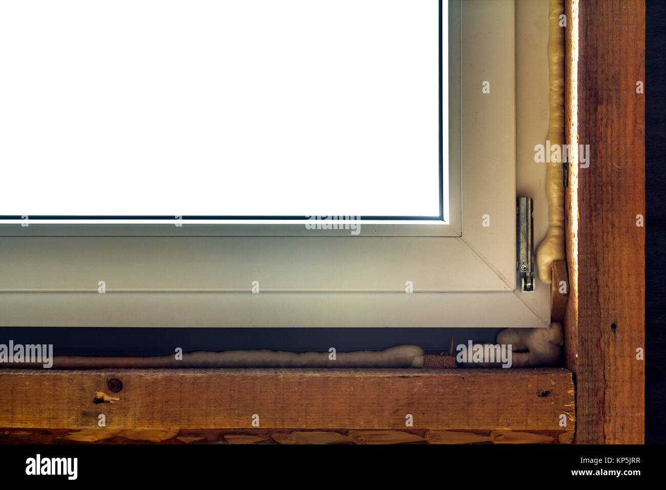 Close-up of new window installation with foam Stock Photo - Alamy